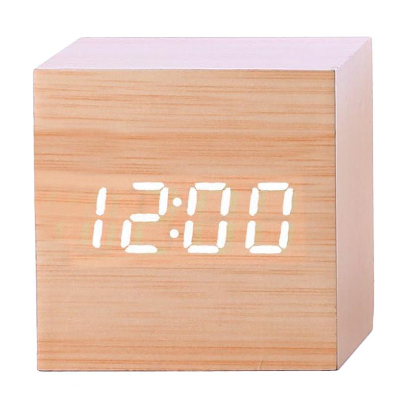 Jual Wooden Digital Clock Jam Kayu Digital LED Putih - Krem di Seller ...