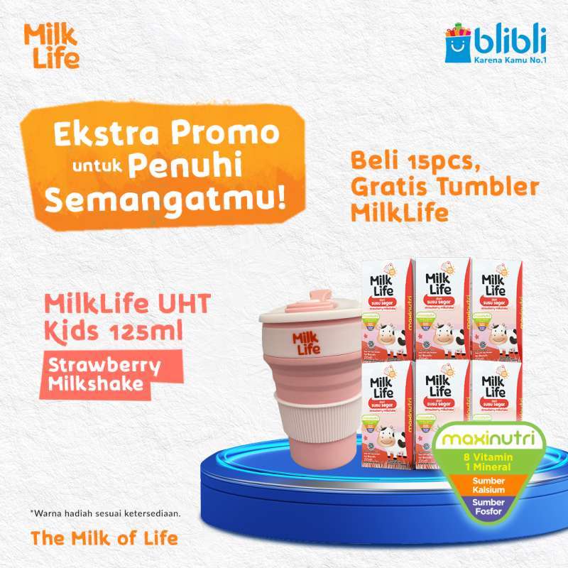 Jual Surabaya - MilkLife Stroberi Milkshake – UHT Kids Tetra Slim Leaf [125 mL/15 pcs] + FREE ...