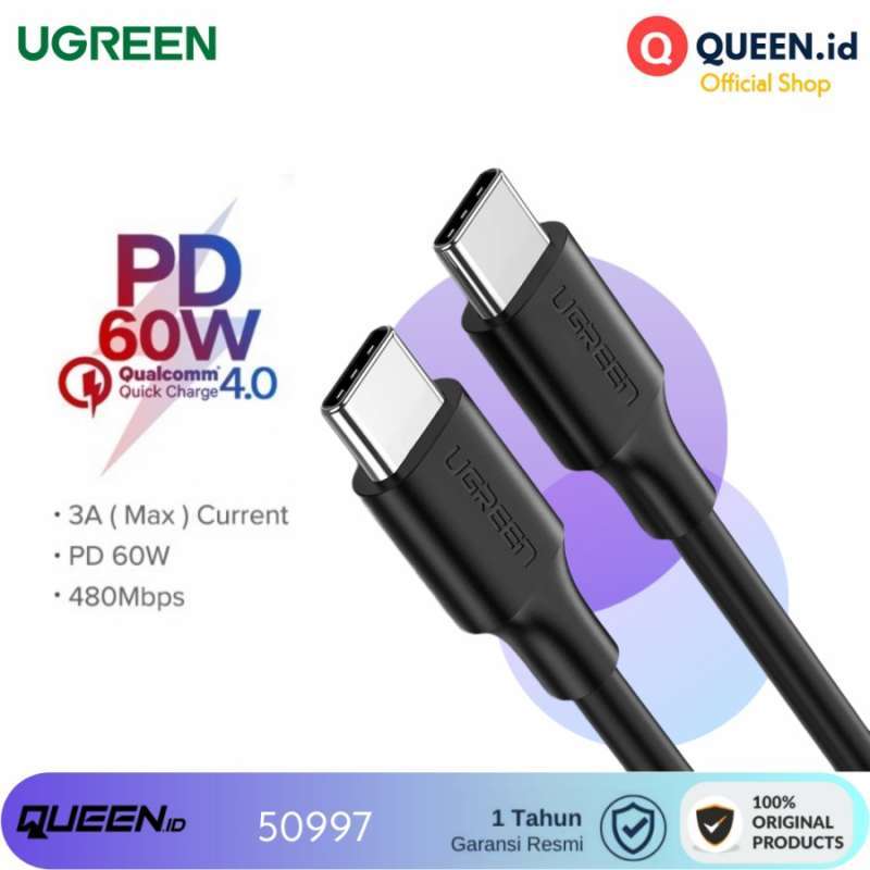 Jual UGREEN Kabel Data Charger USB Type C to C PD QC 4.0 1M 60W Super Fast Charging 50997 di ...