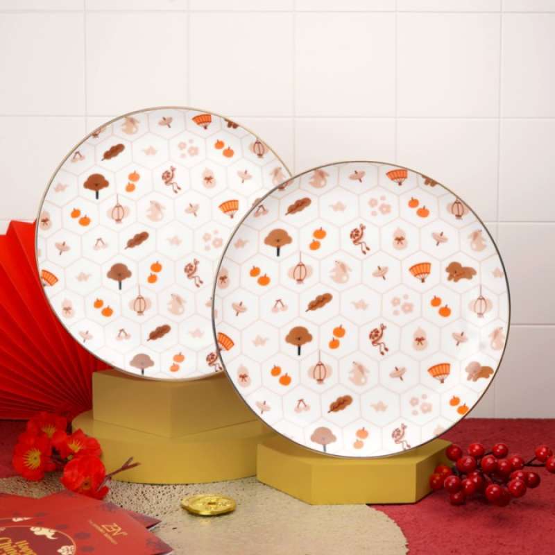 Promo ZEN X Kelly's Co Piring Makan Keramik Honeycomb White 2pcs + Gift ...