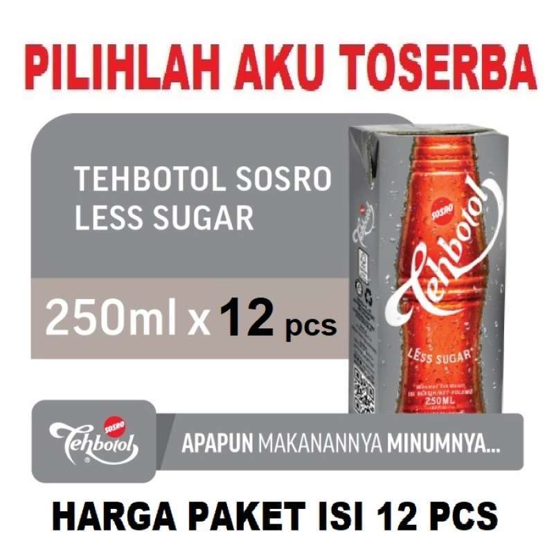 Promo Teh Botol Sosro Kotak LESS SUGAR 250 ml - ( HARGA 12 pcs ) Diskon ...