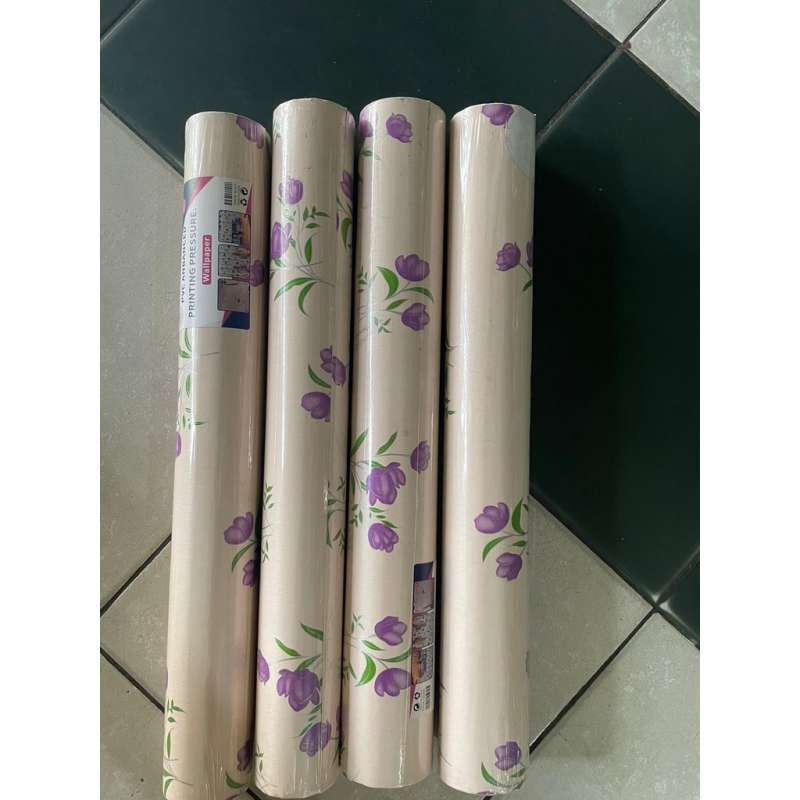 Jual Wallpaper Sticker premium Motif Bunga Mawar Ungu/Daun Hijau/Modern ...