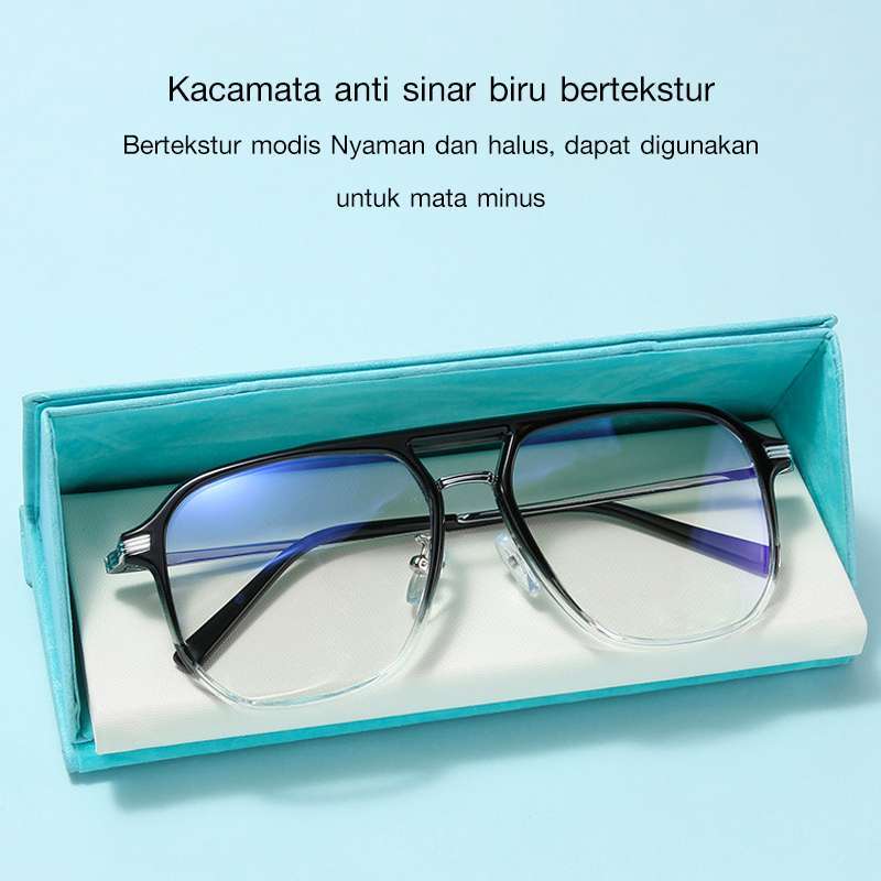 Promo Frame Besar Double Bridge Anti Sinar Biru Kacamata Polos Pria ...