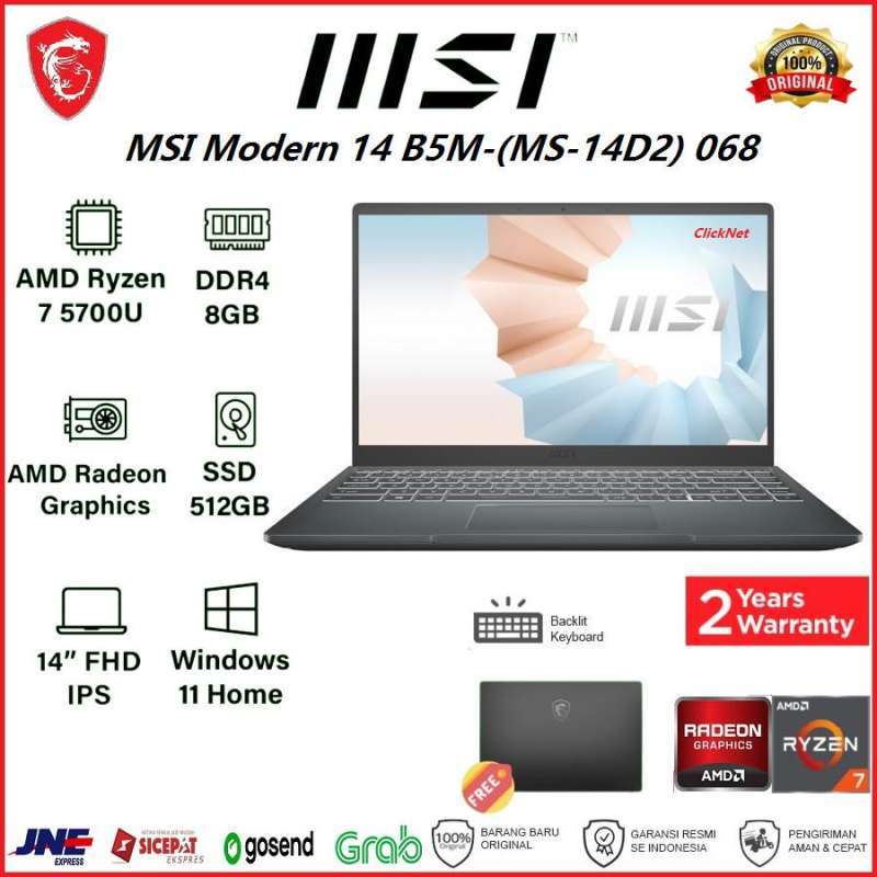 Jual MSI Modern 14 B5M-(MS-14D2) 068 AMD Ryzen 7-5700U 8GB 512GB SSD ...