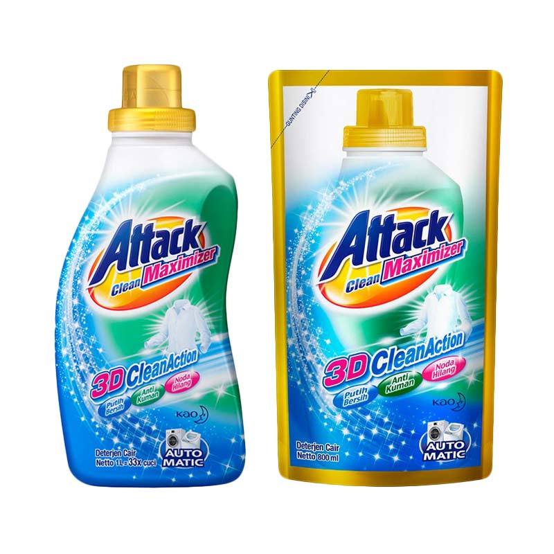 Jual Attack Clean Maximizer 3D Clean Action Liquid [800 mL] + Attack 3D Clean Action Botol ...