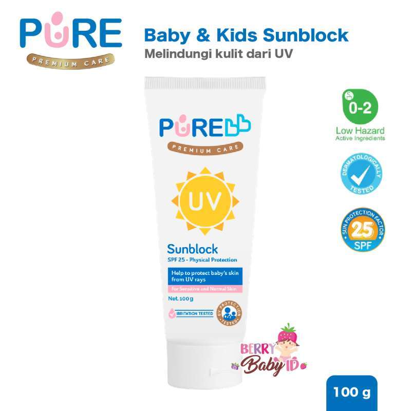 Jual Purebb Sunblock Spf 25 Bayi Dan Anak 100 Gram Krim Sunscreen Pure ...