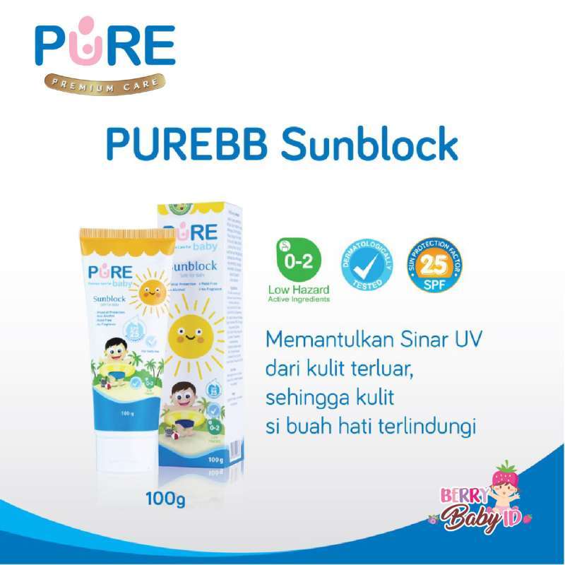 Jual Purebb Sunblock Spf 25 Bayi Dan Anak 100 Gram Krim Sunscreen Pure ...