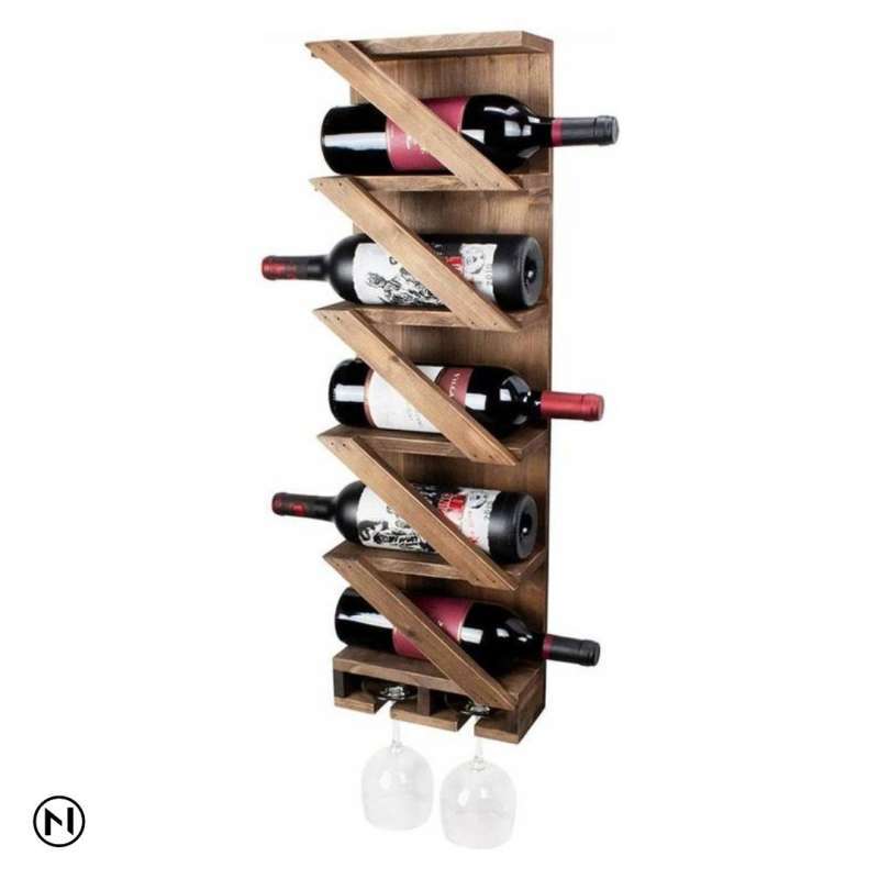 Jual Rak wine tempel dinding Rak minuman kayu kapasitas 5 botol 2 gelas ...