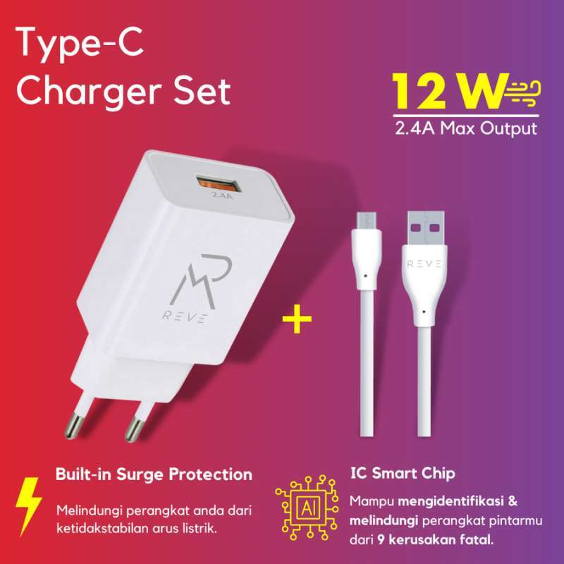 Jual Reve Kepala Charger Set 12W dengan Kabel Data Type-C Fast Charging ...