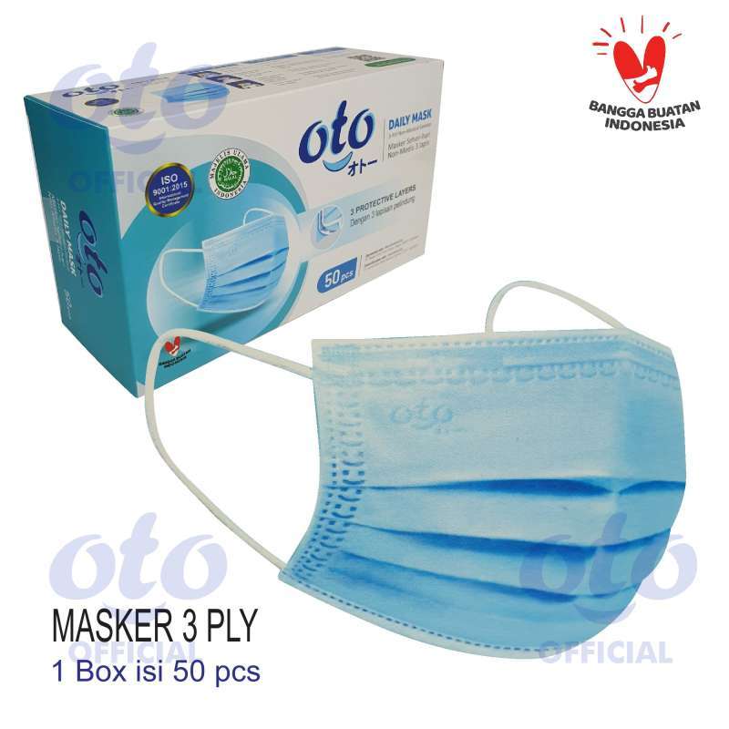 Promo OTO Masker Wajah Kesehatan Earloop Daily Mask 3 lapis isi 50 pcs ...