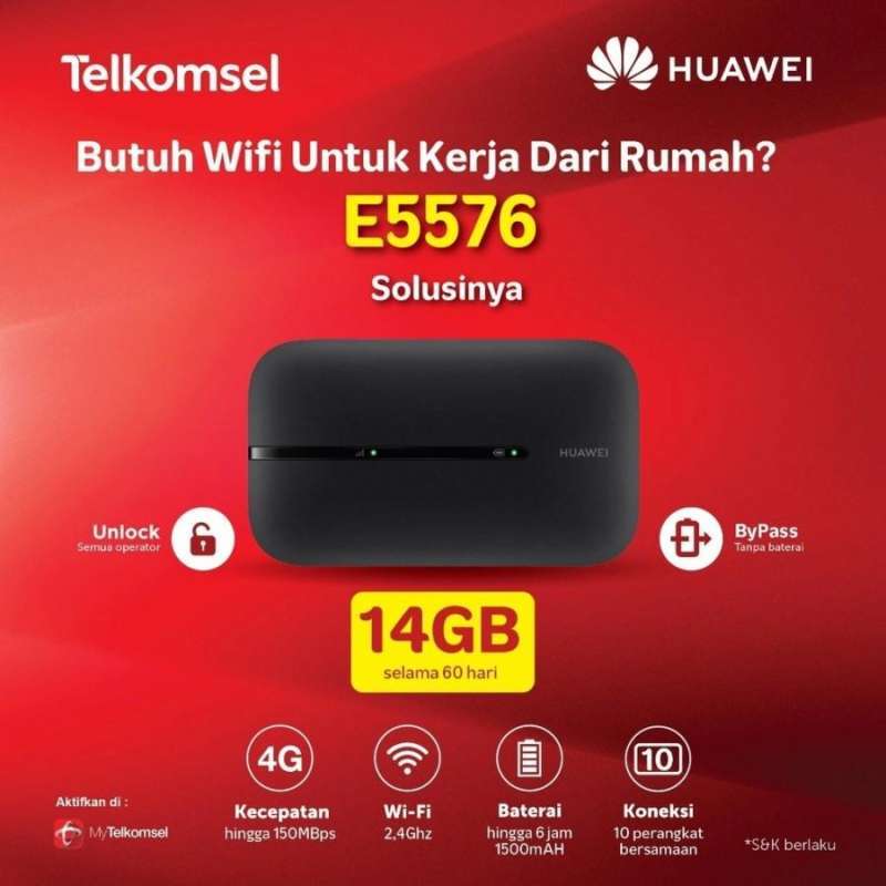 Jual Modem Mifi Huawei E5576 4G LTE Unlocked Free Telkomsel 14GB di ...