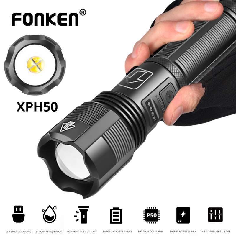 Promo FONKEN Rechargeable LED Flashlight USB Torch Light XHP50 Most ...