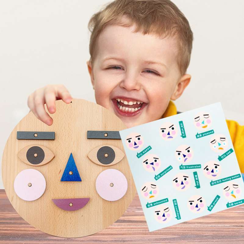 Jual Wooden Emotion Cognition Blocks Preschool Learning Montessori ...