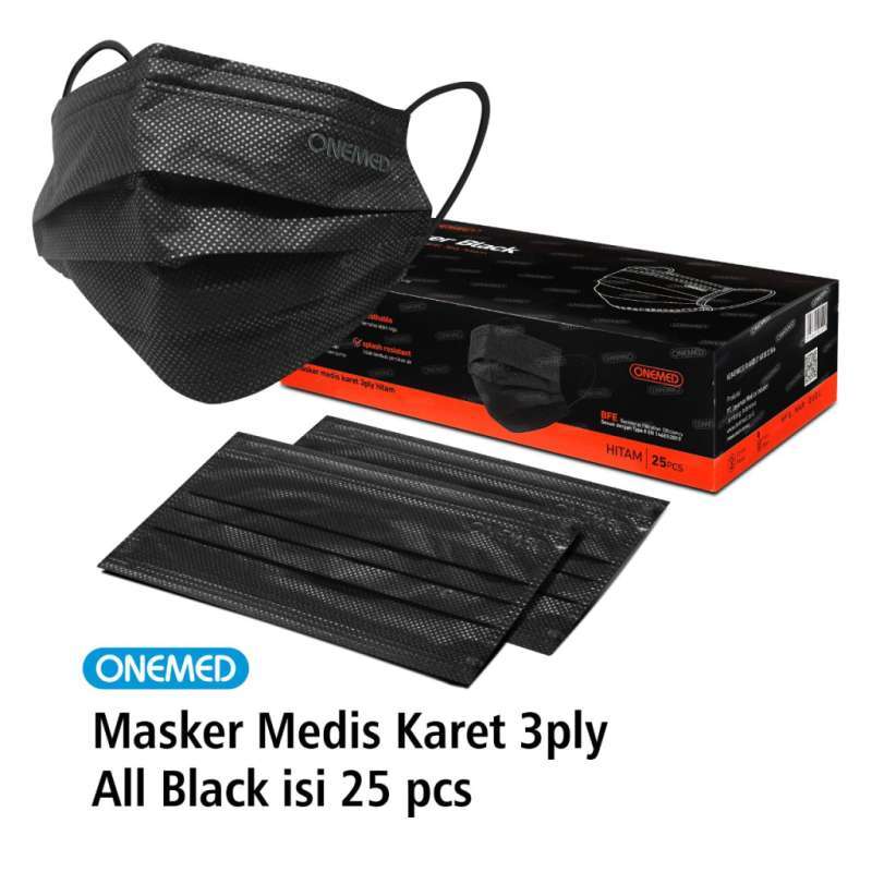 Jual Masker Karet Medis 3ply All Black Onemed Box Isi 25 di Seller ...