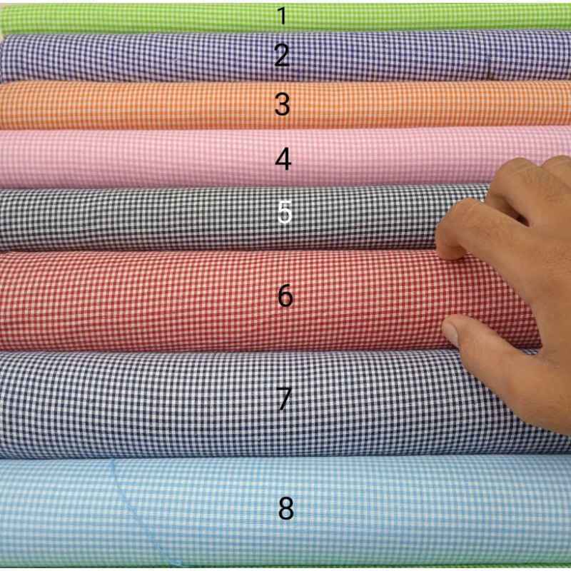Promo [1 meter] Kain katun CVC motif kotak-kotak kecil kain katun ...