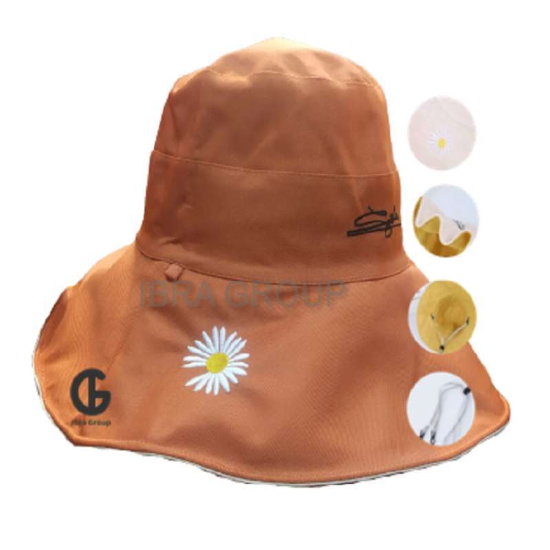 Promo Topi Bucket Wanita Bucket Hat Pantai Big Rim Bordir Daisy Import ...