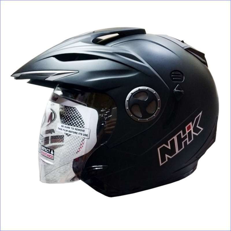 Jual HELM NHK AVIATOR SOLID BLACK DOFF ANTI THEFT DOUBLE VISOR ORIGINAL ...