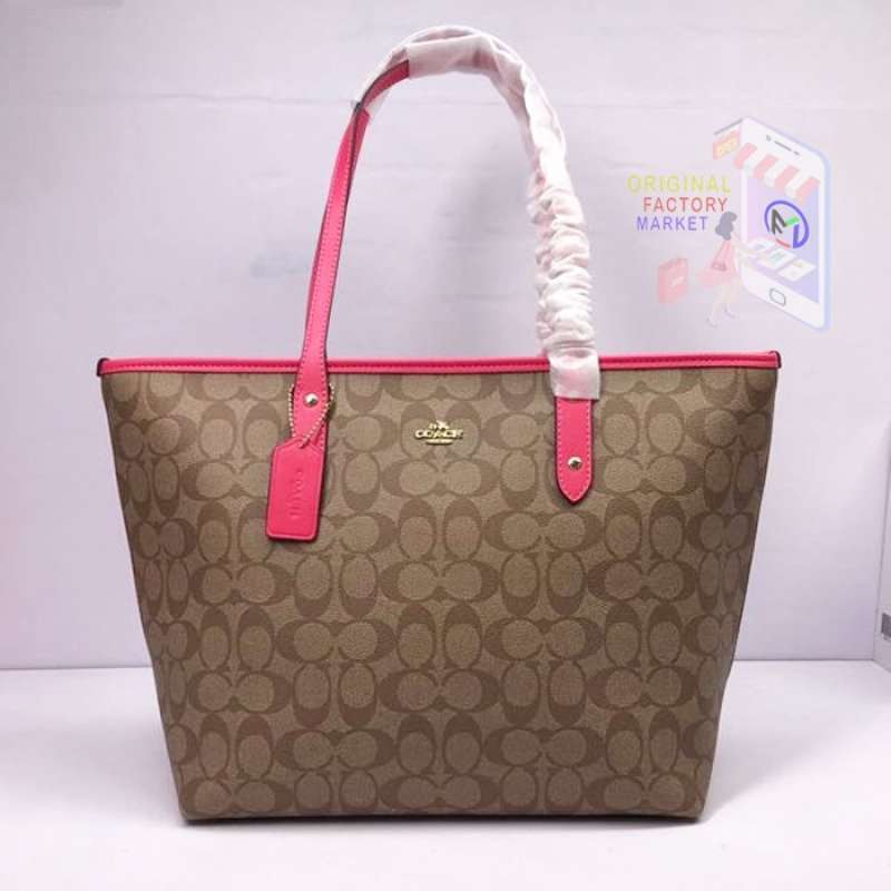 Jual TAS COACH F58292 Tote Signature City Zip Tote Khaki Pink ORIGINAL ...
