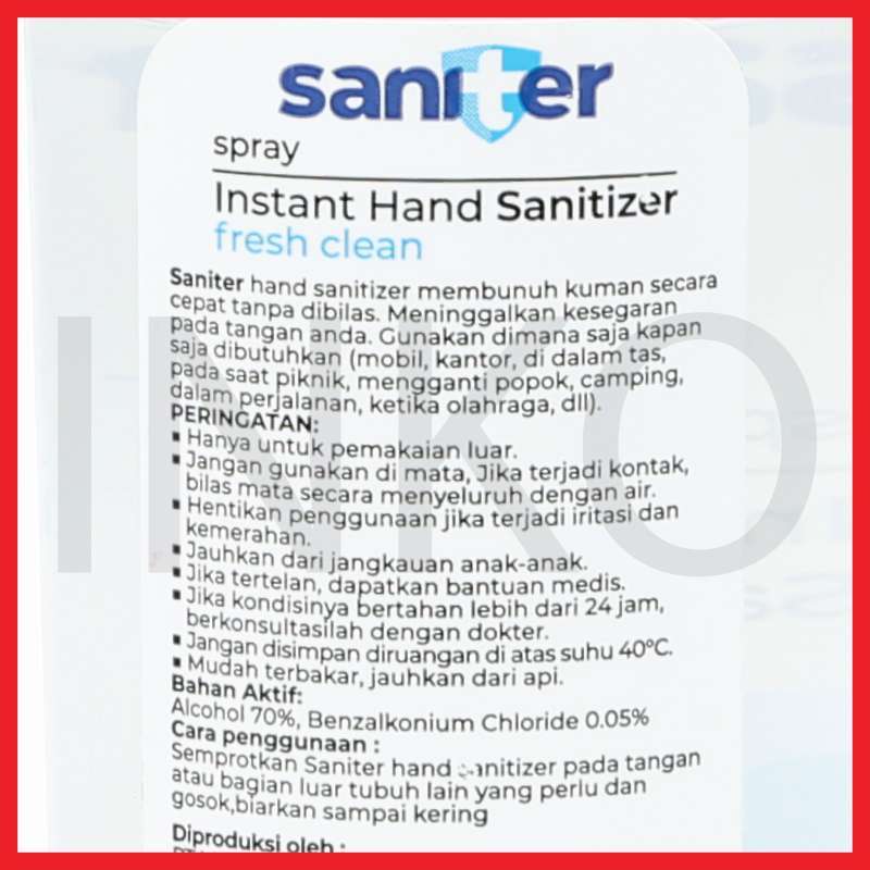 Jual SANITER SPRAY INSTANT HAND SANITIZER FRESH CLEAN ANTIBACTERIAL 60M ...