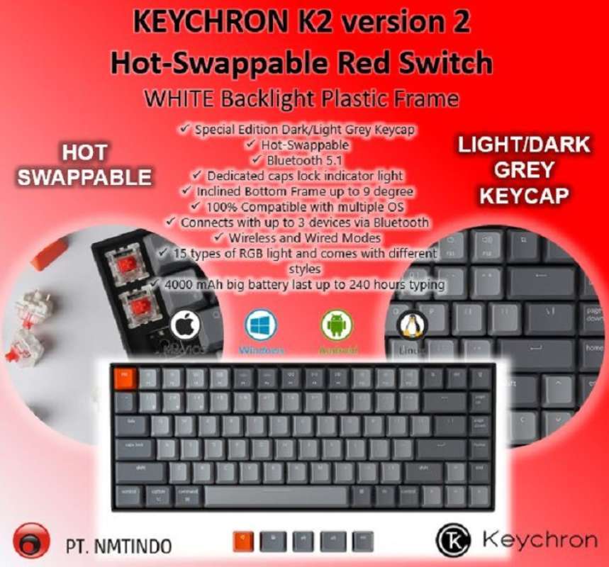 Jual Keychron K2 version 2 Hot-Swappable WHITE Backlight PLASTIC Frame ...