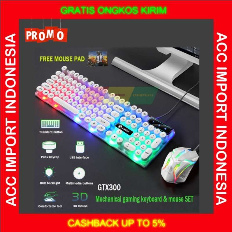 Promo Keyboard Gaming Mechanical Mouse LED RGB Combo Bundle White PC ...
