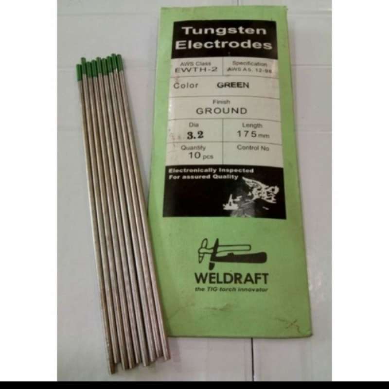 Jual kawat las tungsten Merk Weldcraft diam. 3.2 mm-green (for ...