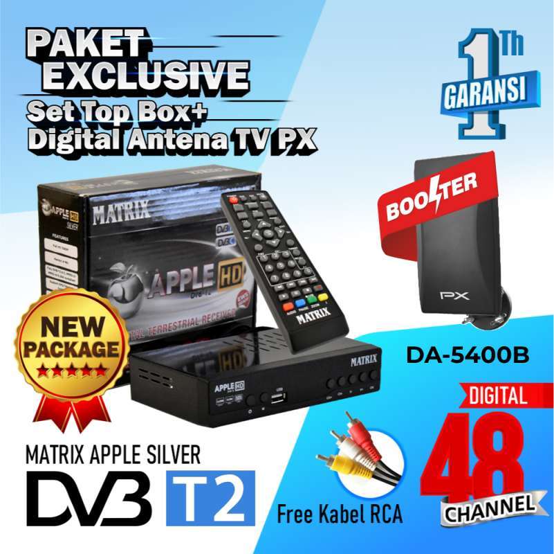 Jual Set Top Box TV Digital Matrix Apple DVB T-2 STB Paket Antena Digital PX di Seller DIGITAL ...