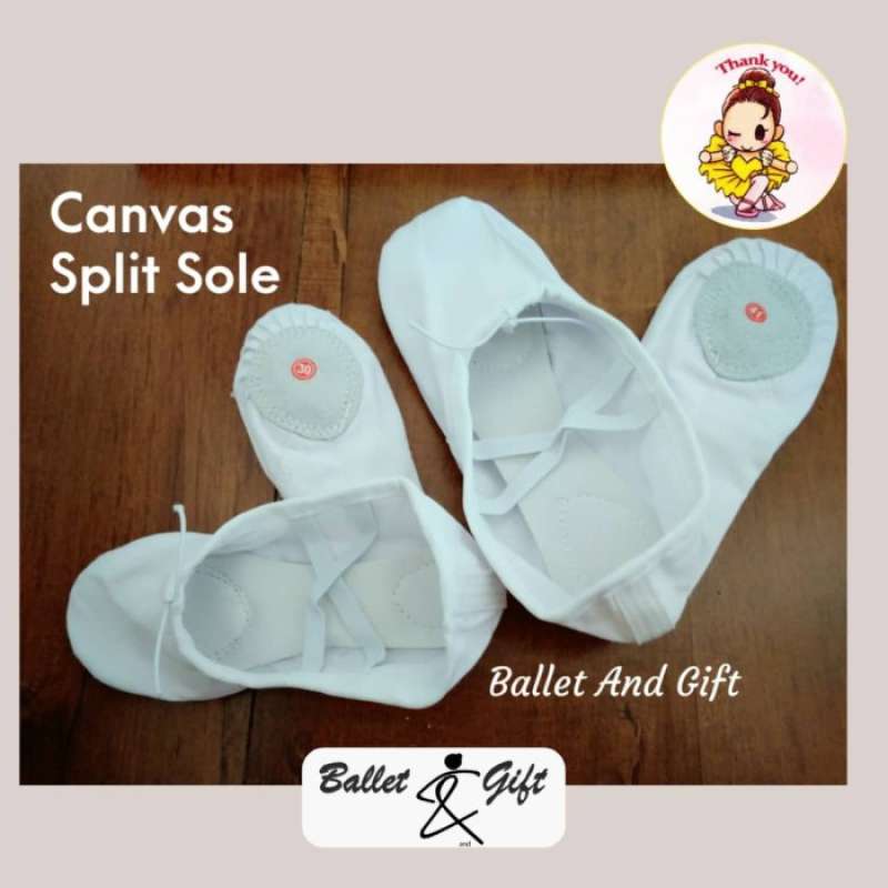 Jual Sepatu Ballet Warna Putih Anak Dewasa Dan Big Size Canvas Split ...
