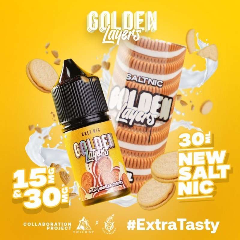Promo Saltnic GOLDEN LAYERS 15mg 30mg 30ml Milk Vanilla Cookies Liquid ...