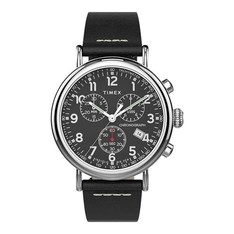 Jual Timex Standard TW2T69100 Chronograph Men Black Dial Black Leather ...