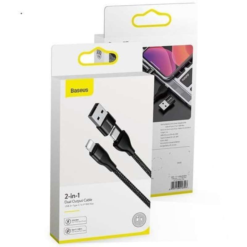 Promo Baseus 2In1 Dual Output Cable Usb-A + Type-C To Ip 18W Max ...