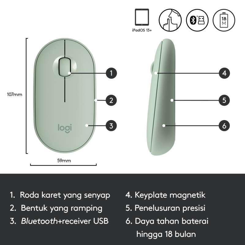 Jual Logitech Pebble Wireless Bluetooth Mouse Silent M350 Green Di ...