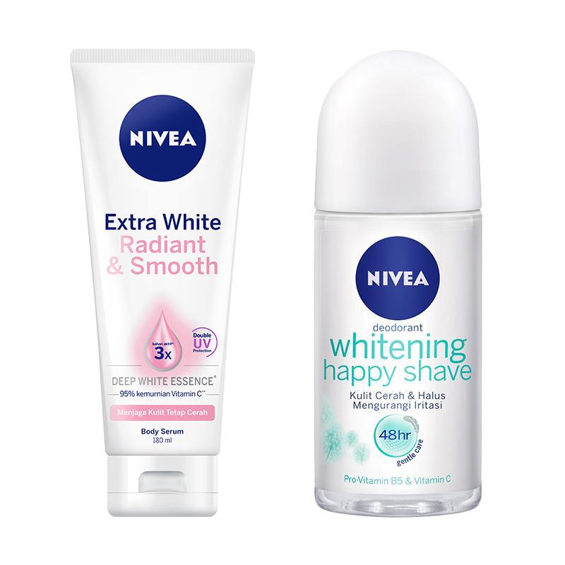 Jual Nivea Extra White Radiant & Smooth Body Serum [180 mL] + Nivea Deodorant Whitening Happy ...