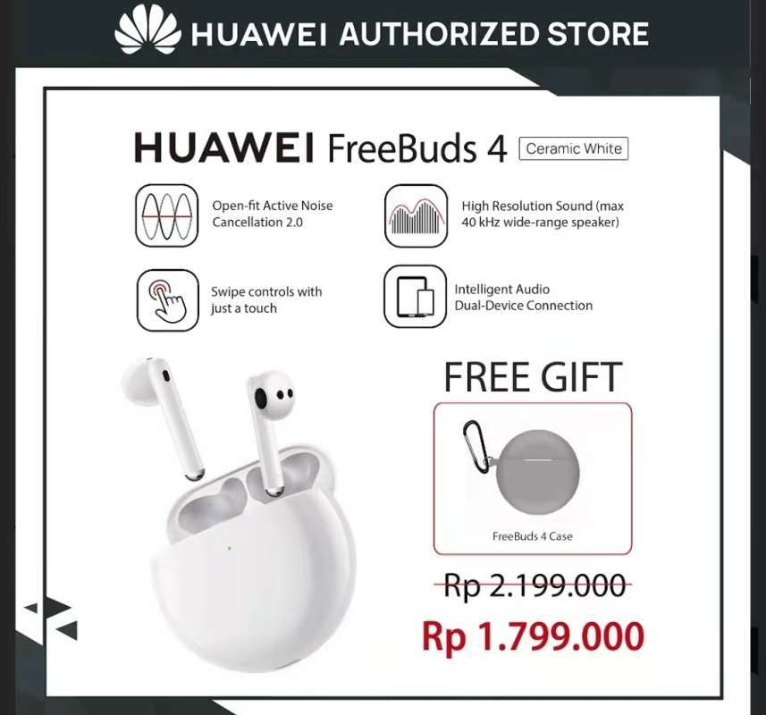 Jual HUAWEI FREEBUDS 4 EARPHONES ( OPEN FIT ACTIVE NOISE CANCELLATION 2 ...