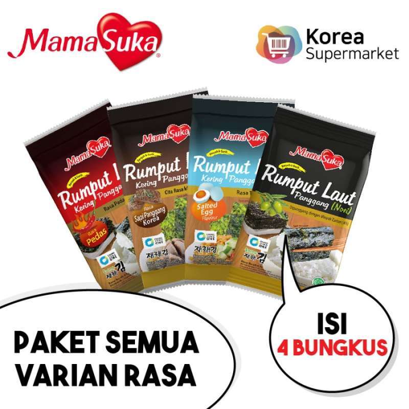 Jual Paket 4 Rasa Mamasuka Rumput Laut Panggang Nori Gim Isi 4 Bungkus ...