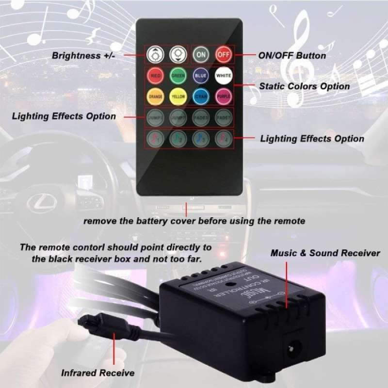 Jual 4pcs Lampu Kolong Dashboard Led Rgb Sensor Suara Dengan Remote ...