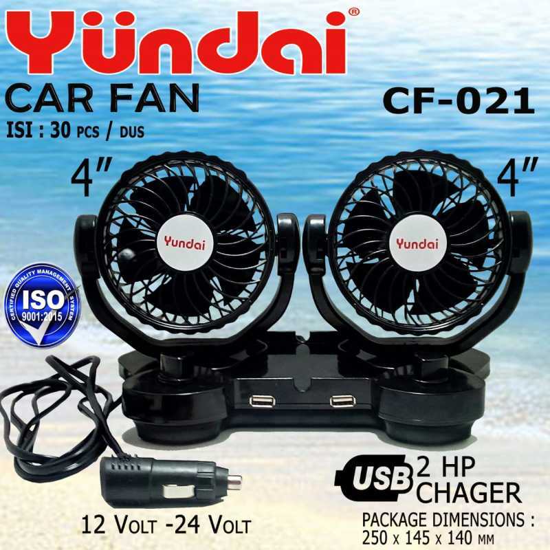 Jual Kipas Angin Mobil/ Car Fan 2 Kipas Dan 2 Usb Dc 12 Volt Dan 24 Volt 4inch Cf-021 Yundai Di ...