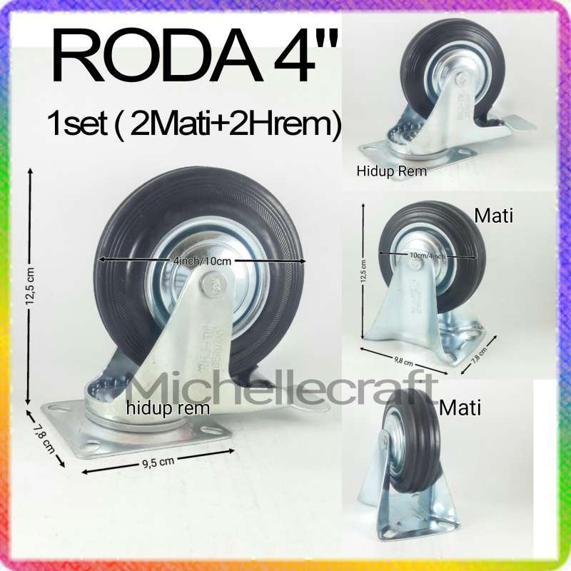 Jual Roda Troli 4 Inch 1set 2m+2hrem Roda Gerobak / Roda Karet 4 Inch ...