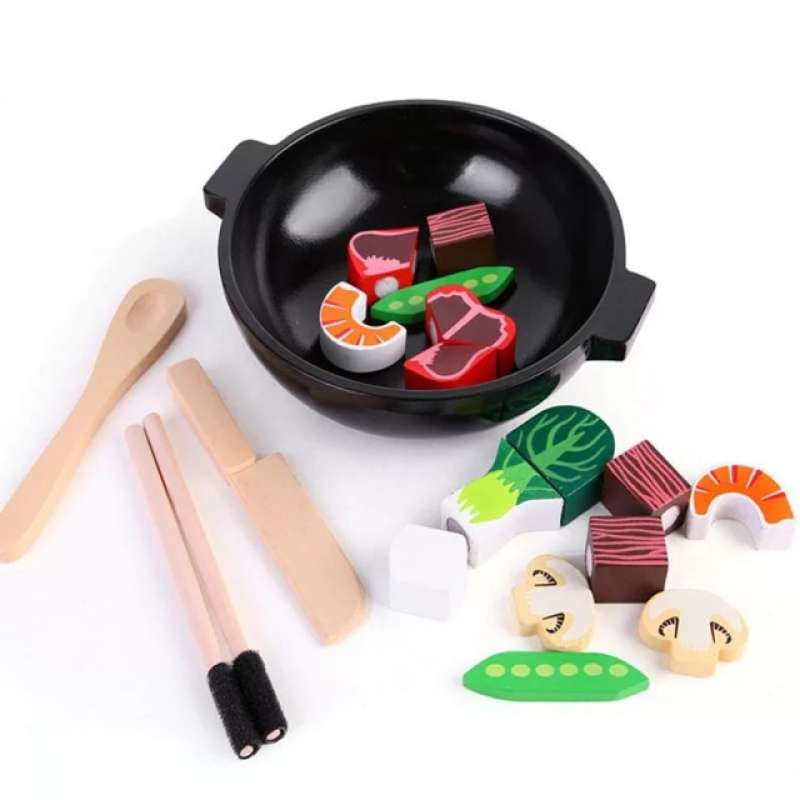 Jual Stir fry slicing wooden toys play set - pretend toys - mainan ...