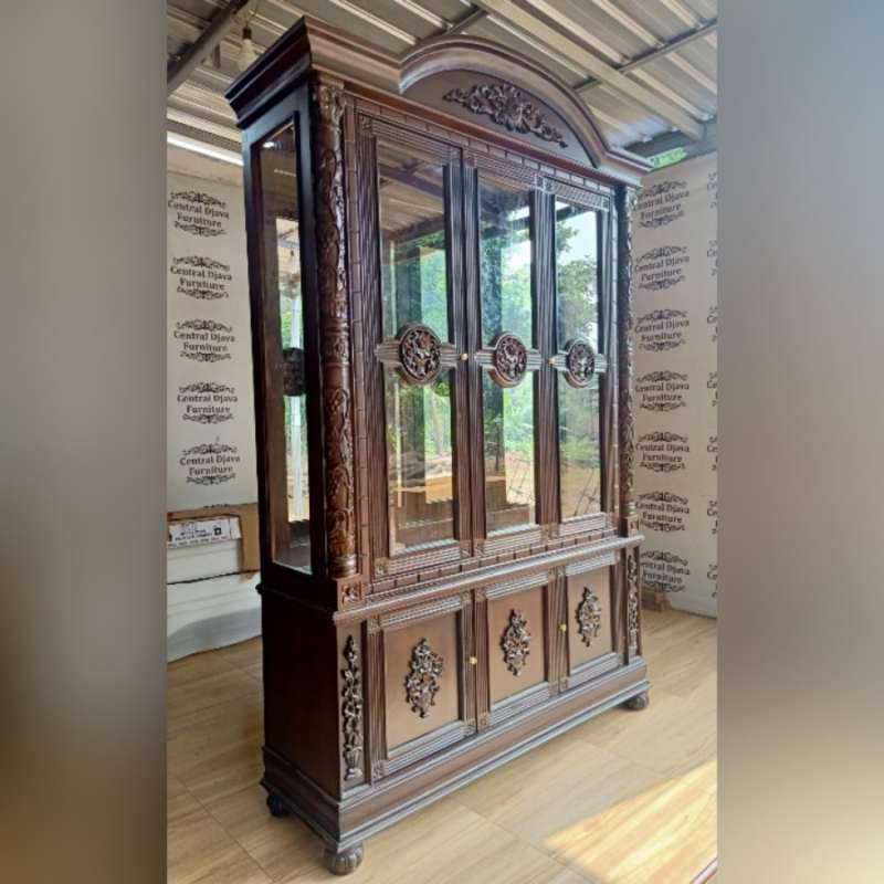 Jual Lemari Hias Kaca Ukir Kayu Jati Almari Bufet Roti Pajangan Ukiran ...