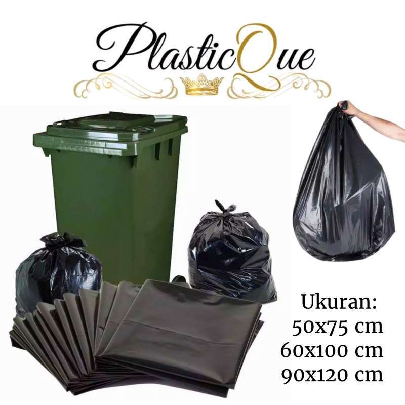 Promo PLASTIK KANTONG SAMPAH 50x75 60x100 90x120 CM UKURAN HITAM PLASTIC POLY TRASH BAG HD PE ...