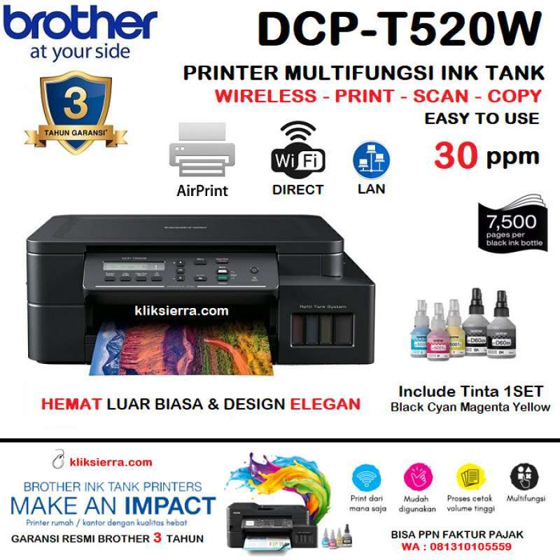 Promo Brother Dcp-t520w Printer Ink Tank Colour Aio Multifunction T520 ...