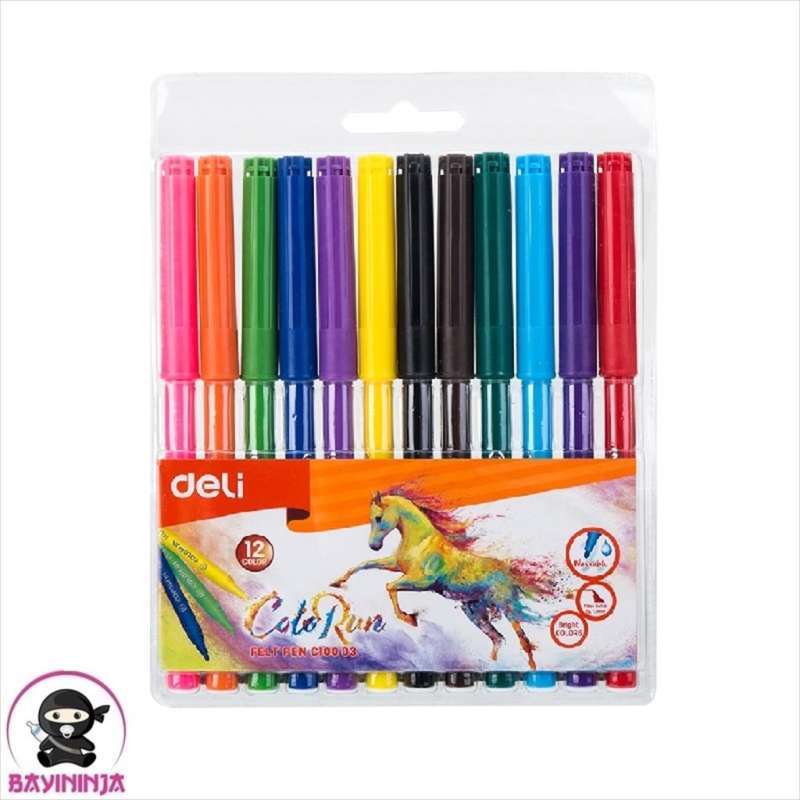 Promo DELI Felt Pen Spidol Warna 1.0 mm Washable Clean Ink Box - 12 ...