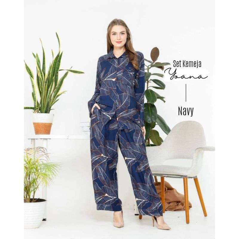 Jual Leesy.Id - Set Kemeja Viral Kekinian Motif YOANA NAVY di Seller ...