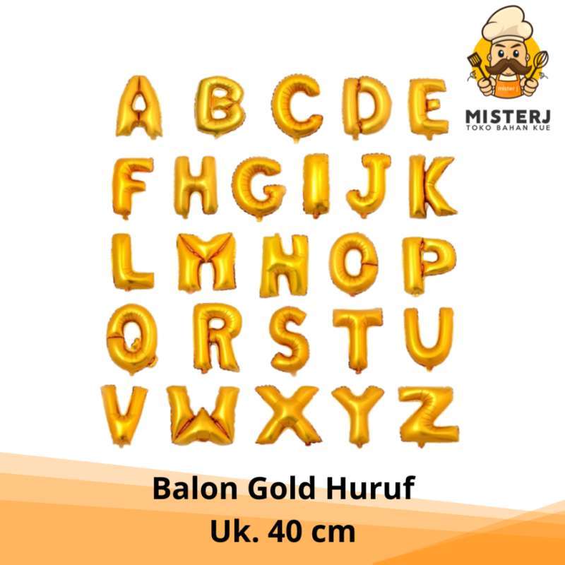 Jual Gold Alphabet Balloons A - Z / Balon Huruf Warna Gold/Emas A-Z Uk ...