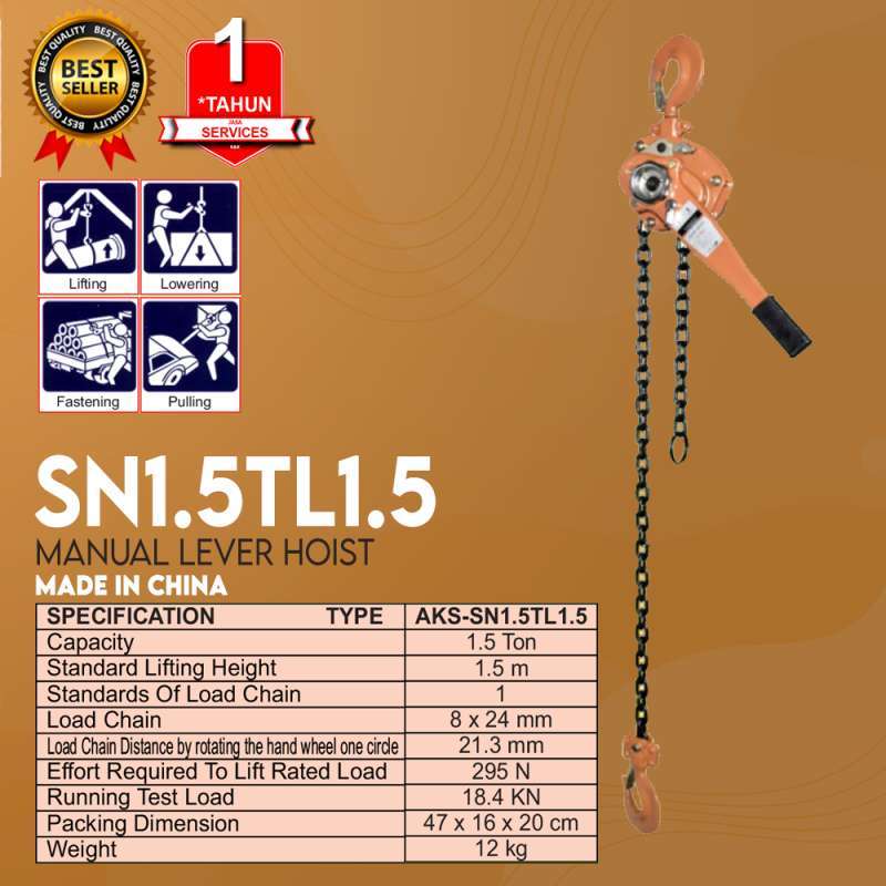 Jual Katrol Kerekan Takel Manual Level Hoist 1.5 Ton 1.5 meter - SN1 ...