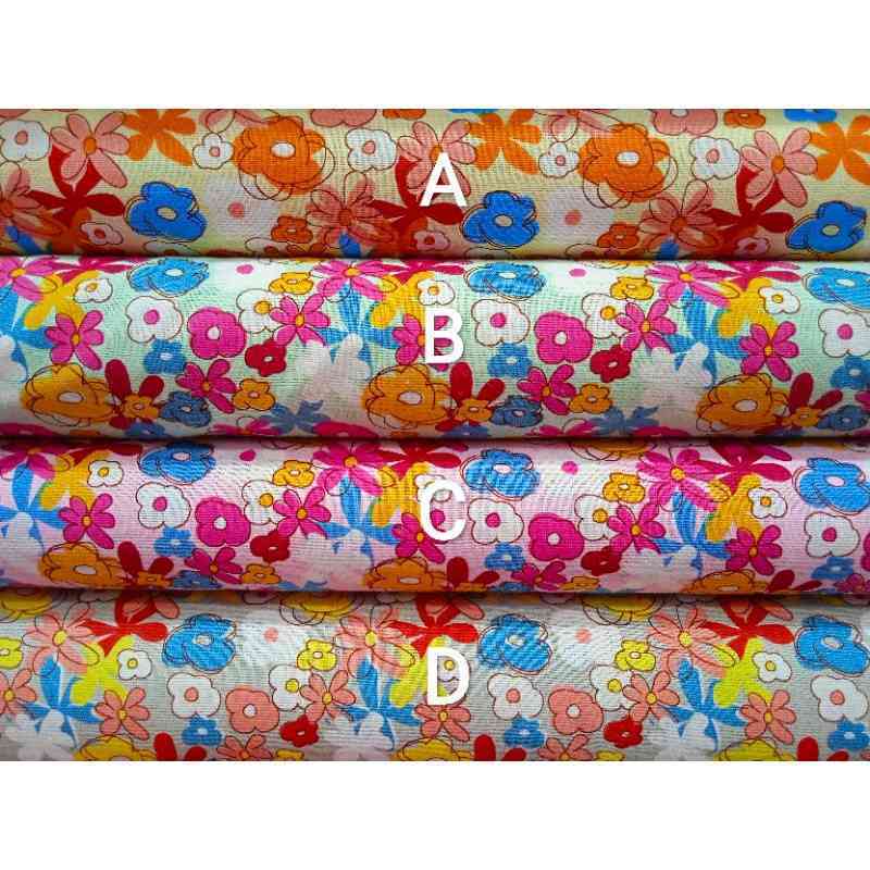 Jual [1 Meter] Kain Katun Lokal Motif Bunga/kembang 100% Katun Meteran ...