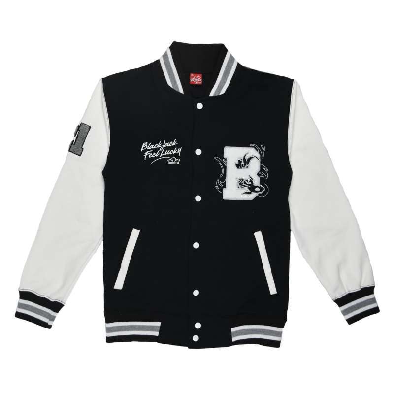 Promo Blackjack JKT590 Jaket Varsity Feel Lucky Hitam Putih - XL Hitam ...