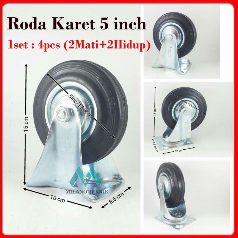 Jual RODA TROLY 5 INCH ( 1 set= 2 hidup+2 mati) karet etalase troly ...