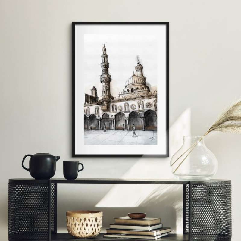 Jual Lukisan Lukisan Dinding-azhar Mosque Sketch Painting- Matte -frame ...